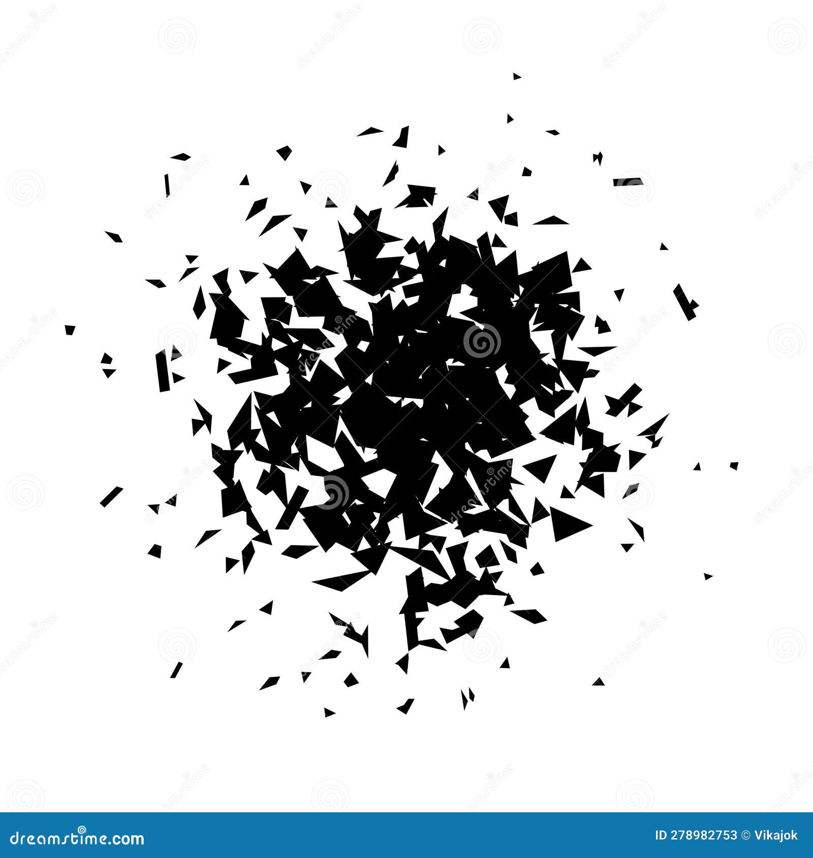 Shatters and Debris Radial Shape. Black Broken Pieces, Specks and ...