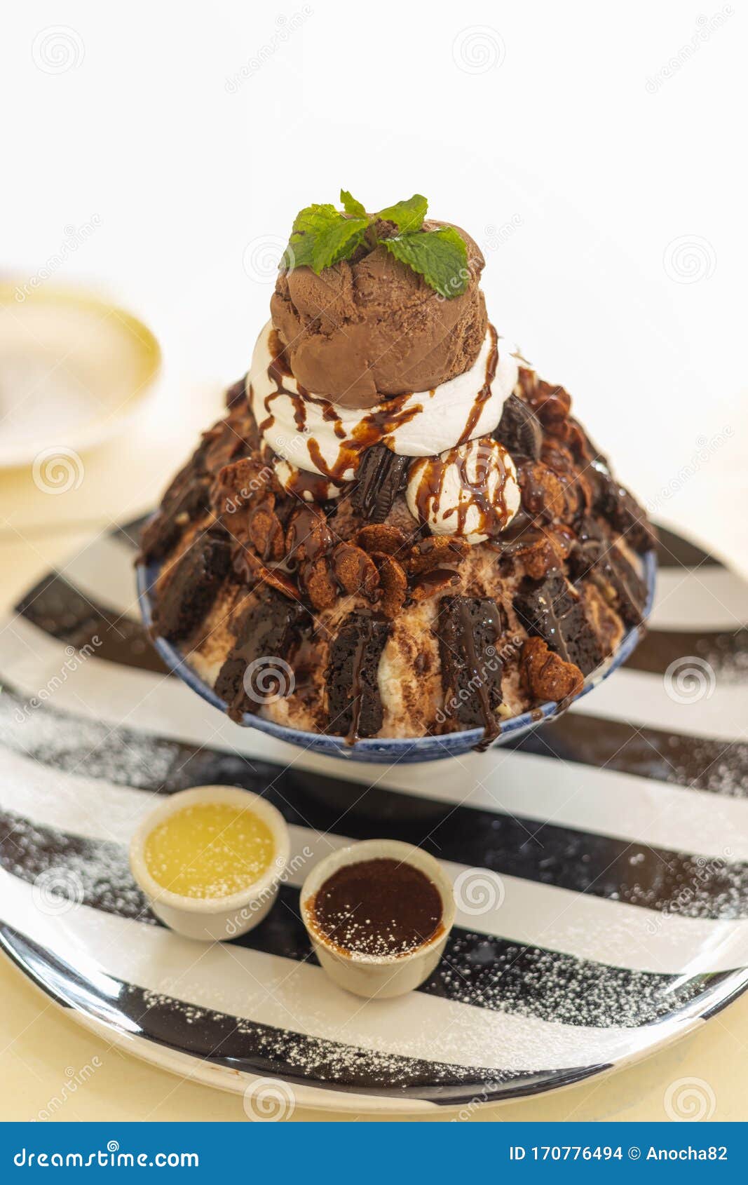 Shaved Ice and Chocolate Topping. Stock Photo - Image of decoration ...