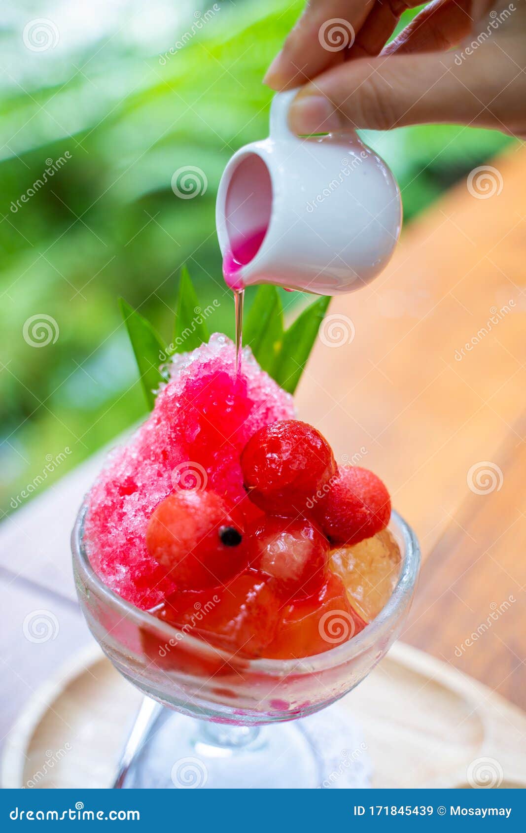 Shaved Iced with Red Syrup and Watermelon Stock Image - Image of cold ...
