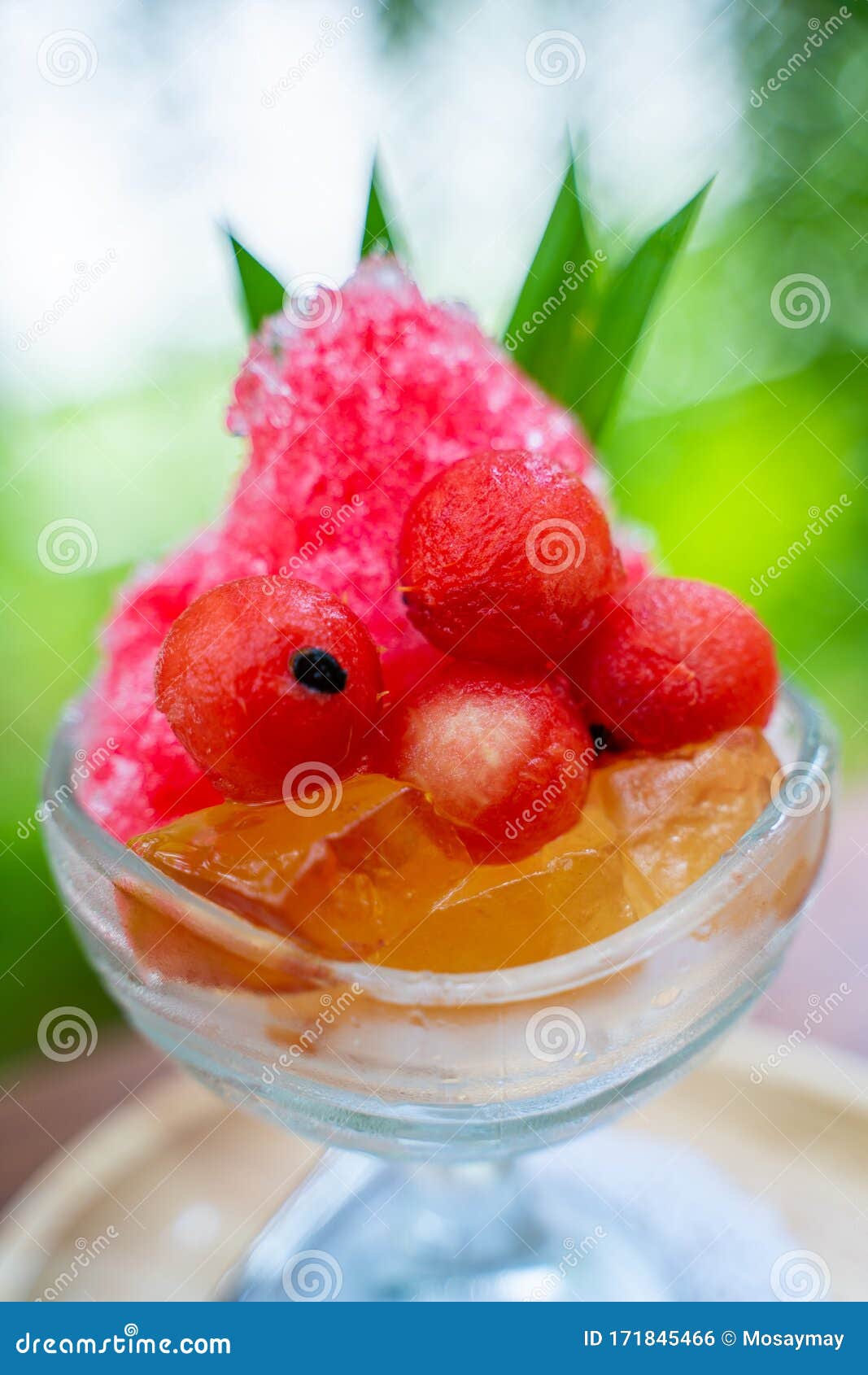 Shaved Iced with Red Syrup and Watermelon Stock Photo - Image of water ...