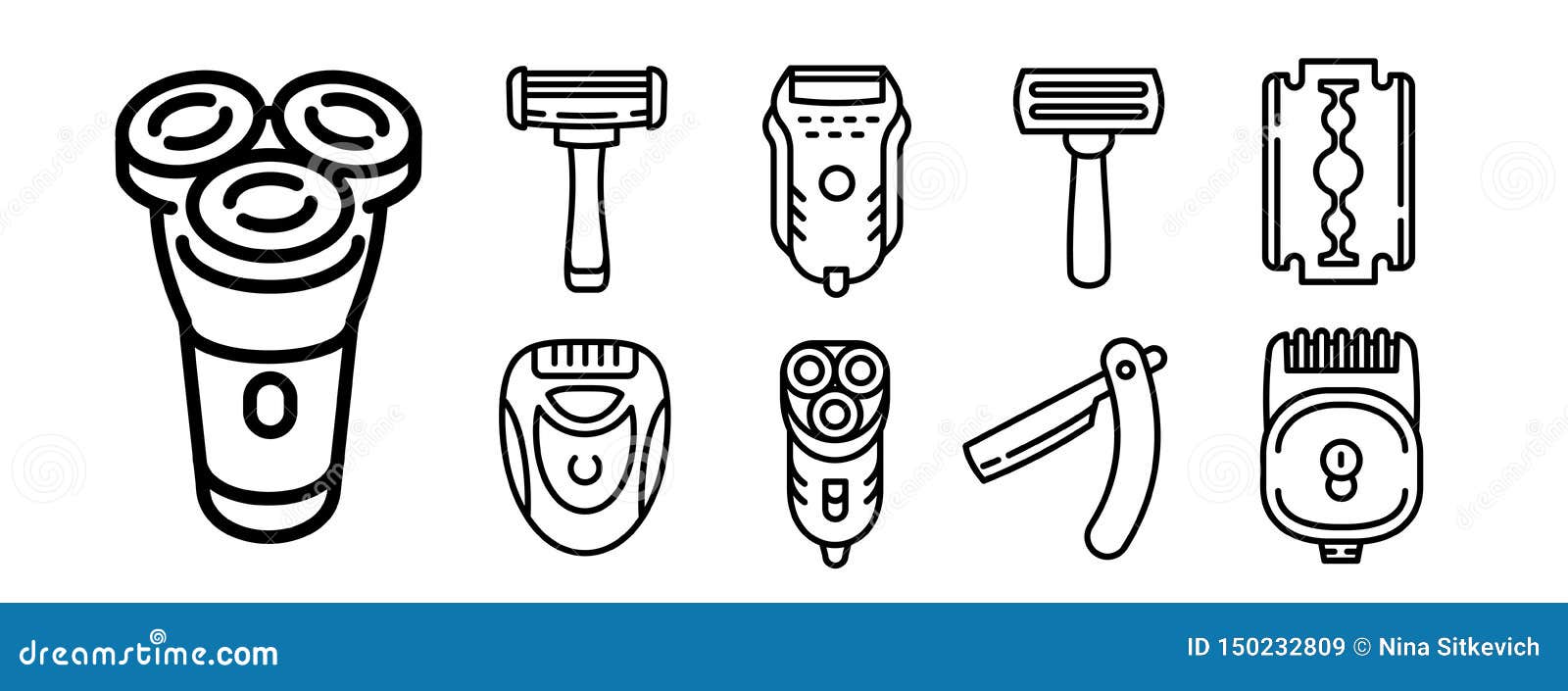 Shaver Icons Set, Outline Style Stock Vector - Illustration of machine ...