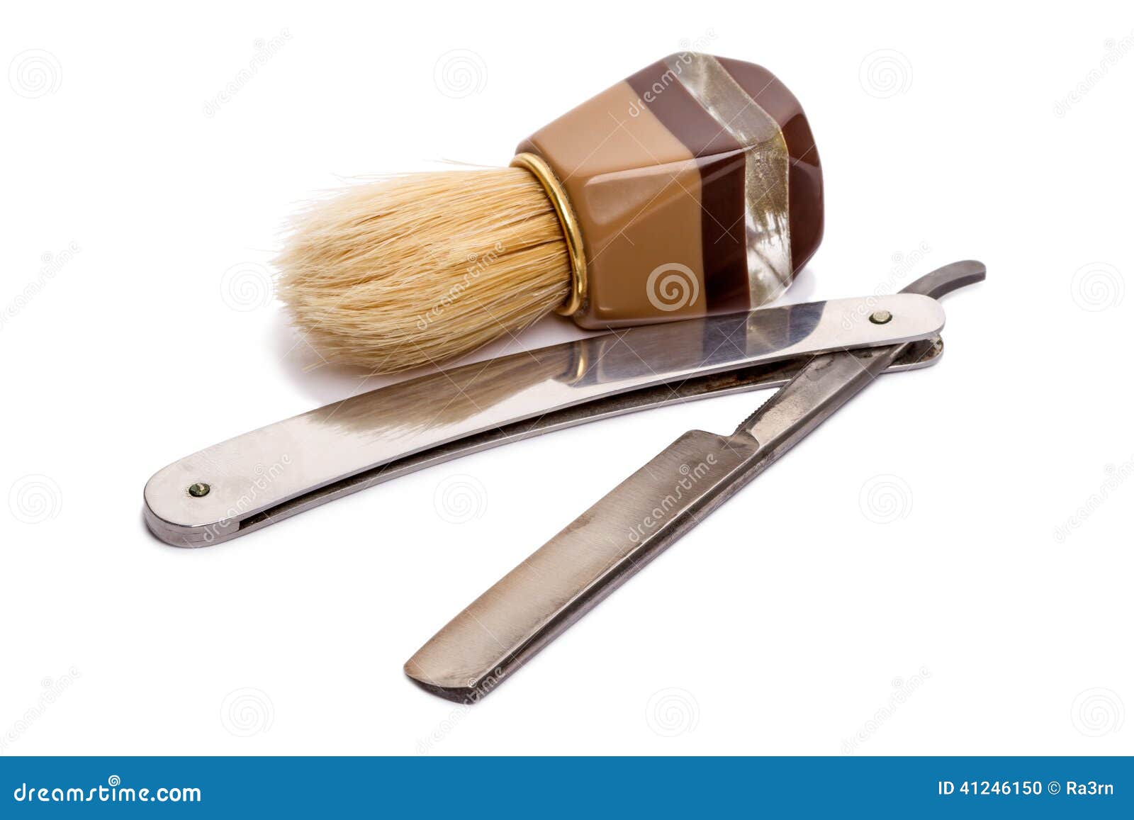 Shaving Brush and Straight Razor (classic) Stock Photo - Image of ...