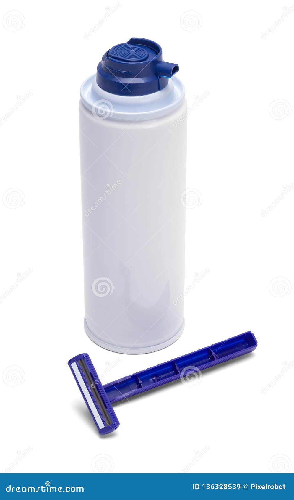 Shaving Cream Can and Razor Stock Image - Image of blue, isolated ...