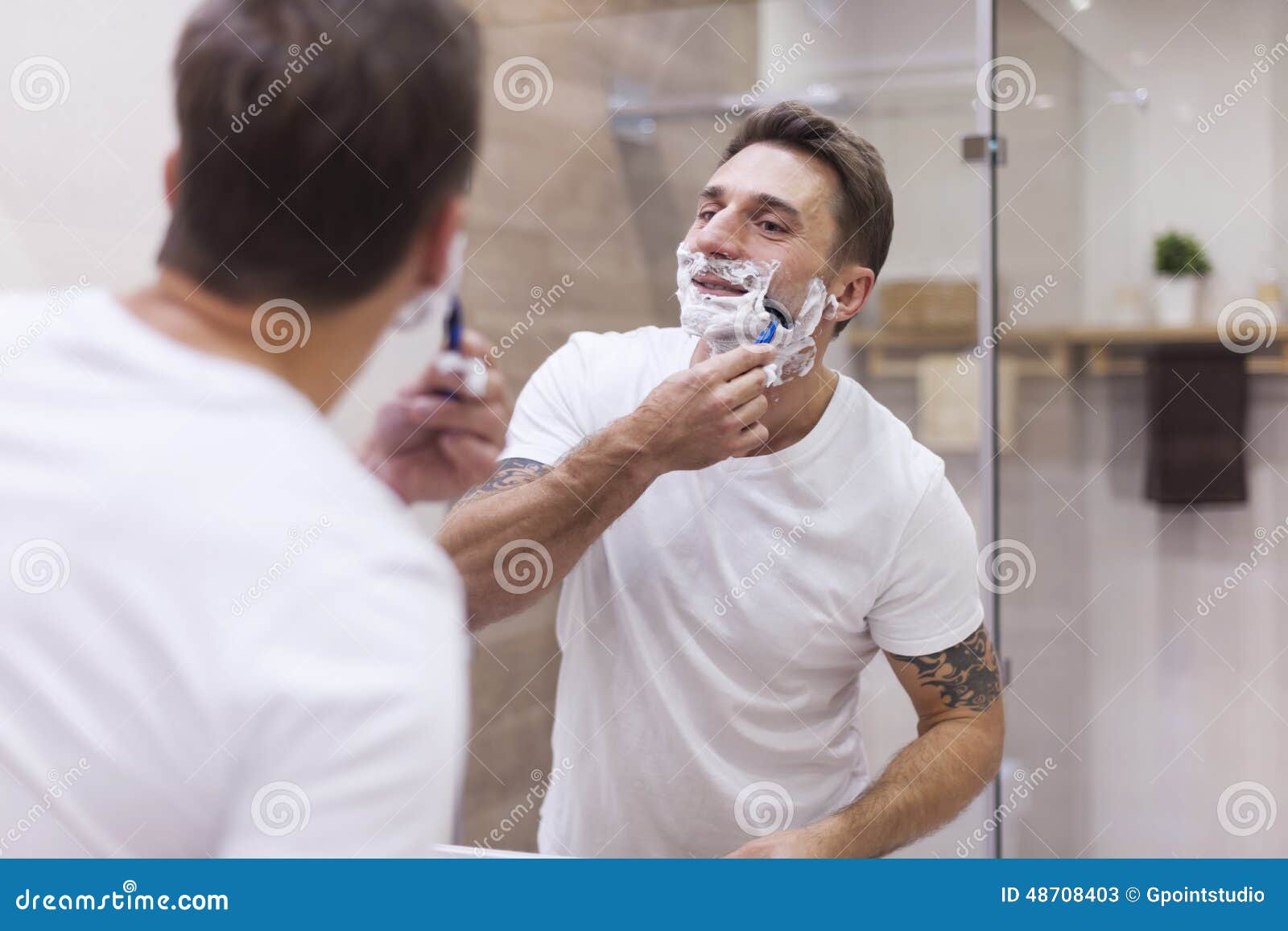 Shaving every morning stock image. Image of holding, shaving - 48708403