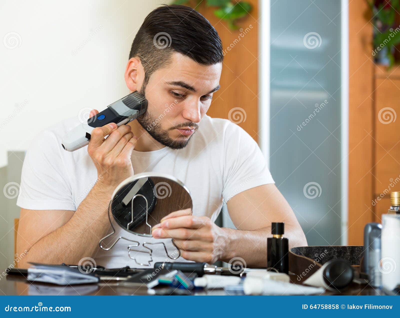 Shaving Face with Electric Razor Stock Photo - Image of healthcare ...