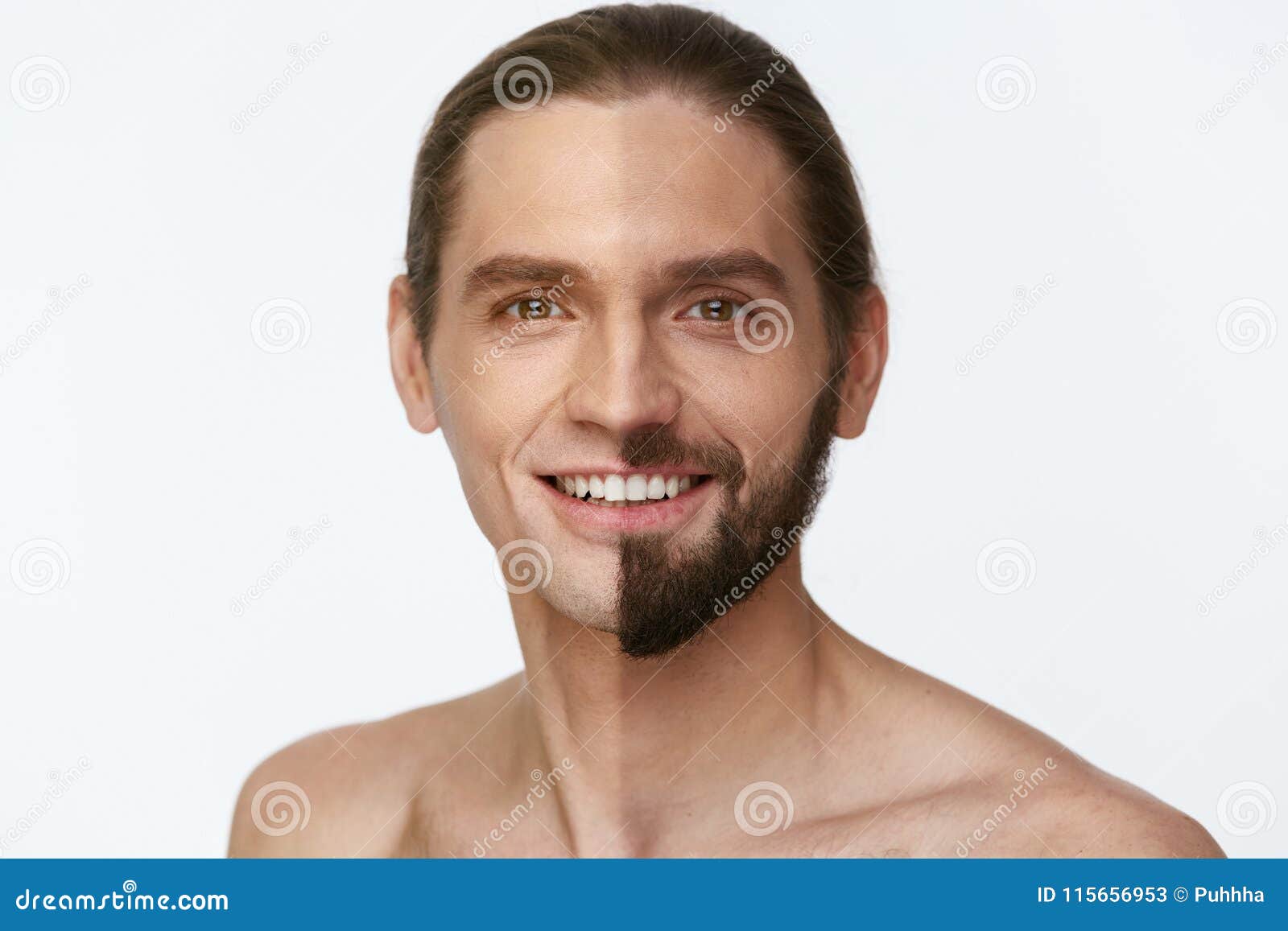 Shaving. Man with and without Hair on Face Stock Image - Image of high ...