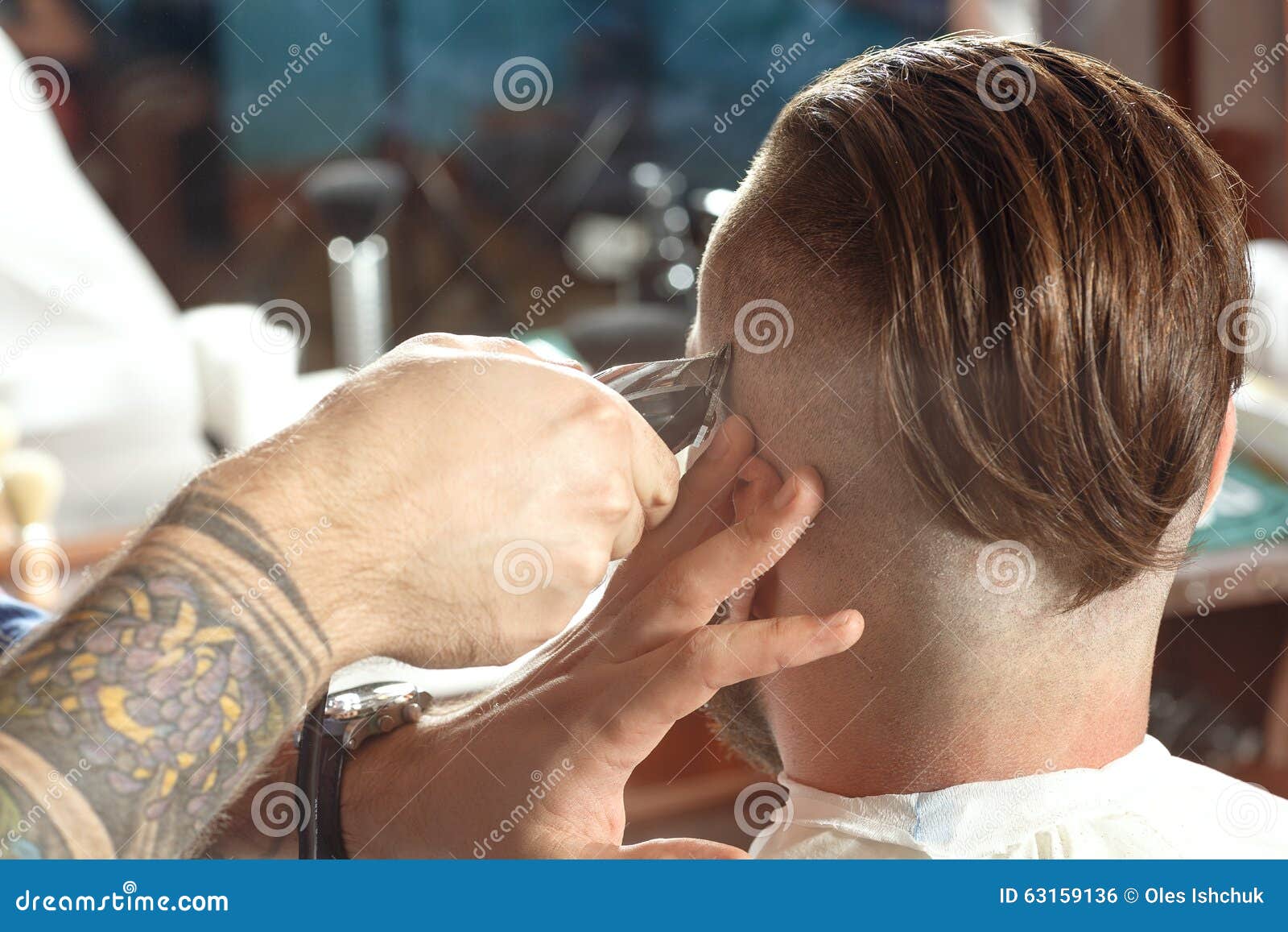 Shaving Process in Barber Shop Stock Photo - Image of mustache, mirror ...