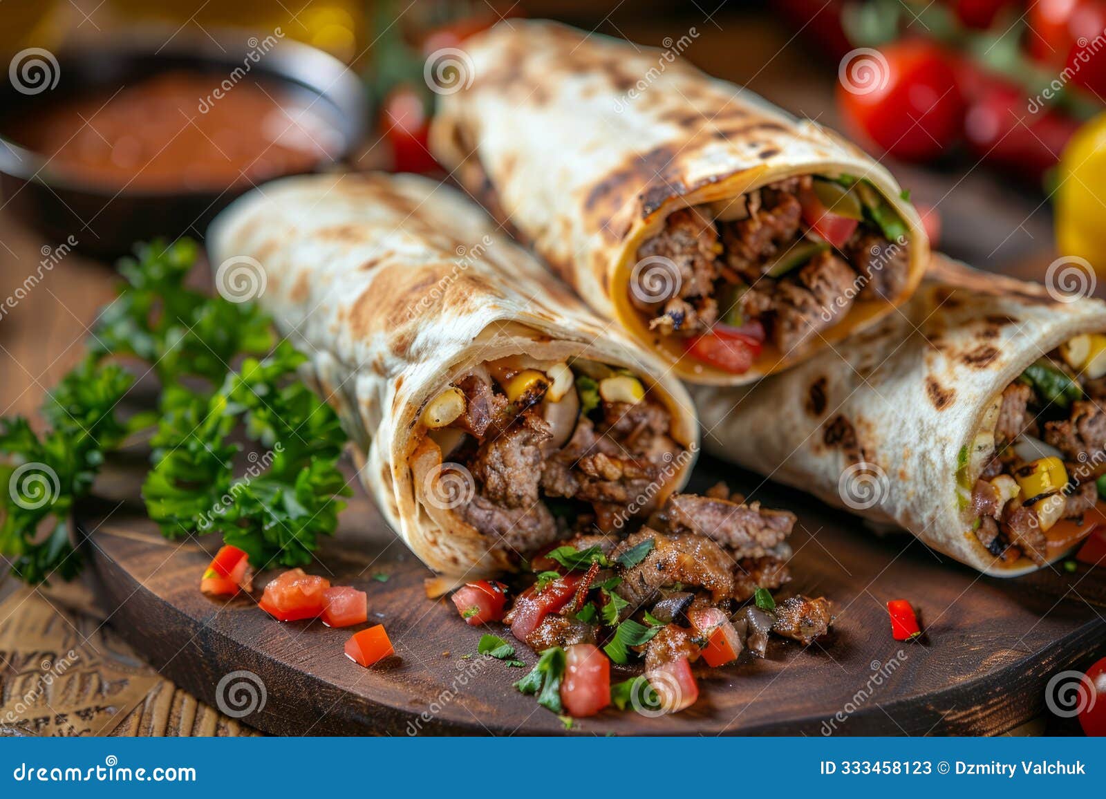 Shawarma with Beef Cut in Half on a Plate Stock Illustration ...