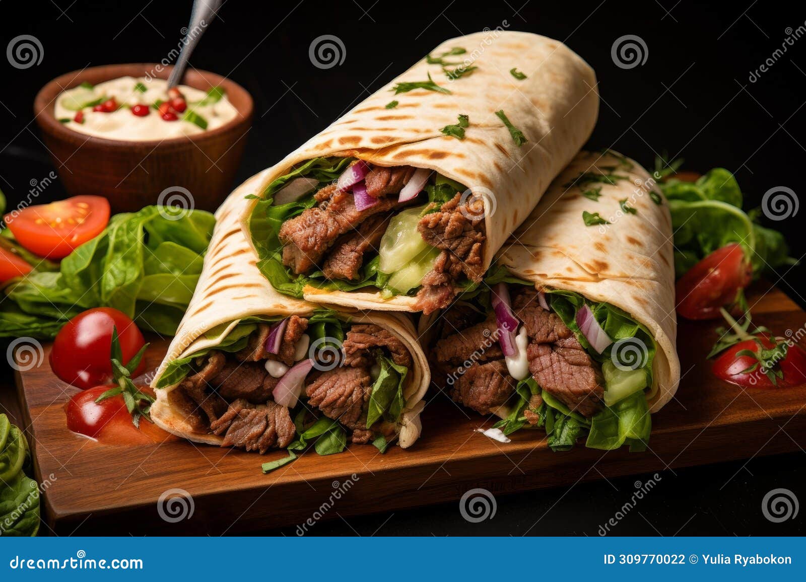 Shawarma With Beef Cut In Half On A Plate Royalty-Free Stock ...