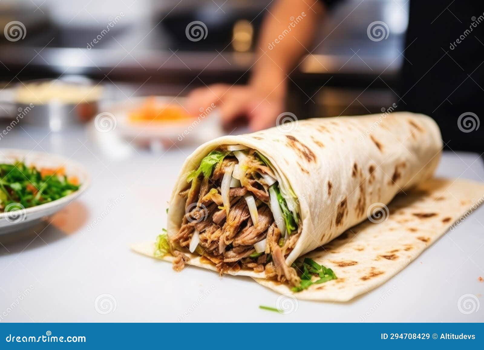 Shawarma Being Wrapped Up in a Kitchen Stock Image - Image of ...