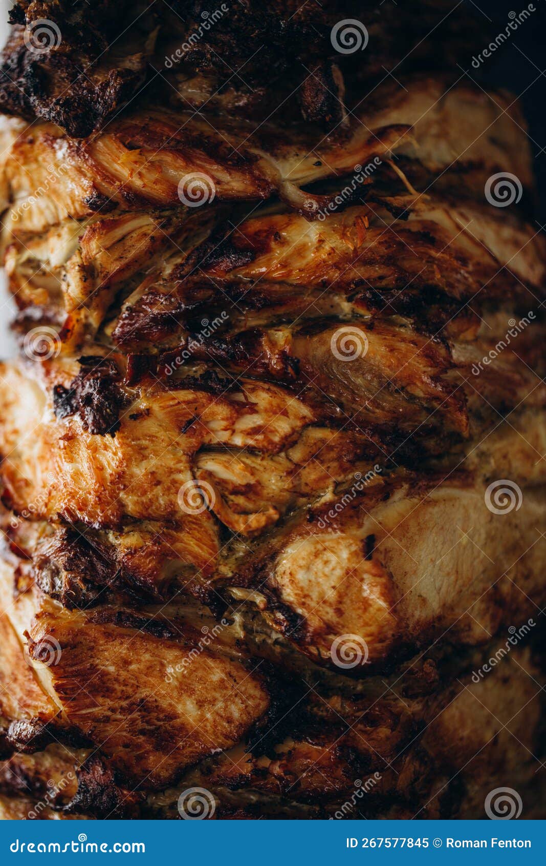 Shawarma. Closeup Picture Of Stacked Meat Roasting, Shawarma. Stock ...