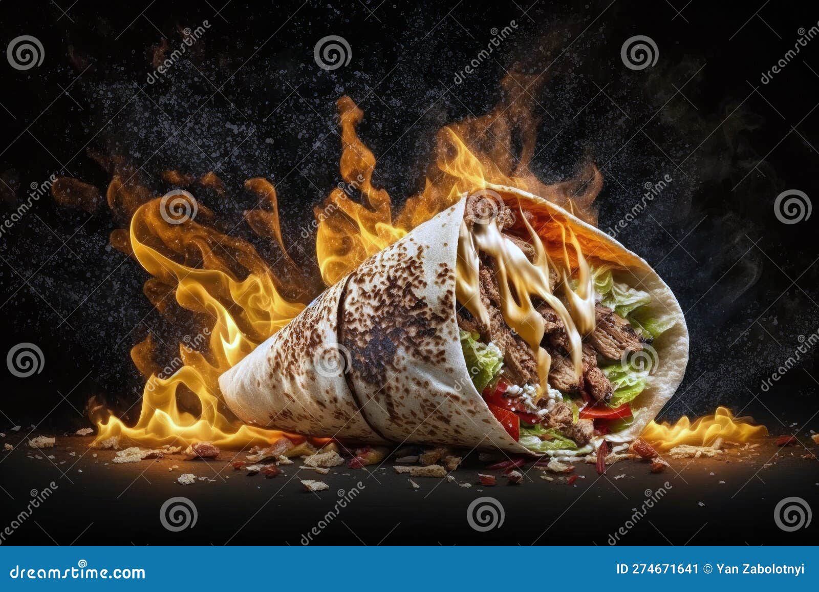 Shawarma on Fire Black Background. Generative AI Stock Illustration ...