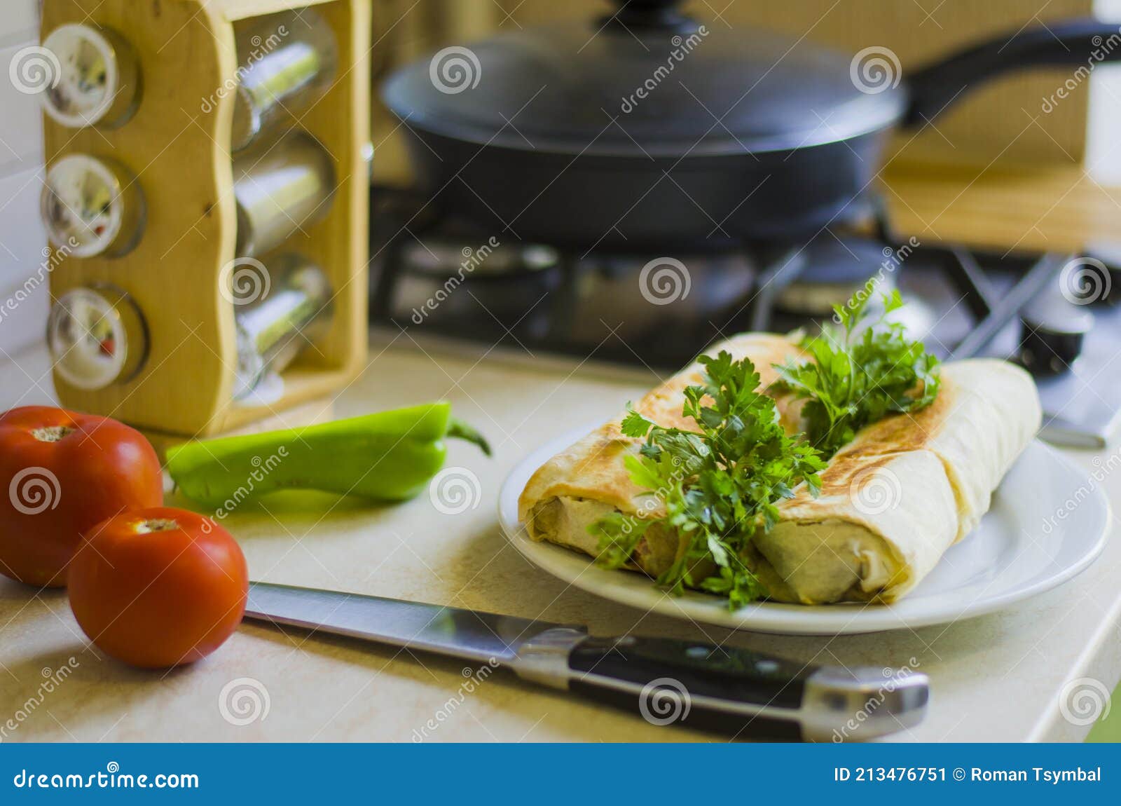 Shawarma at home stock image. Image of process, fresh - 213476751