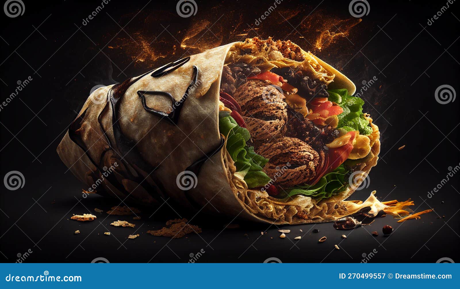 Shawarma On A White Background. Chicken Roll Or Shawarma Or Doner ...