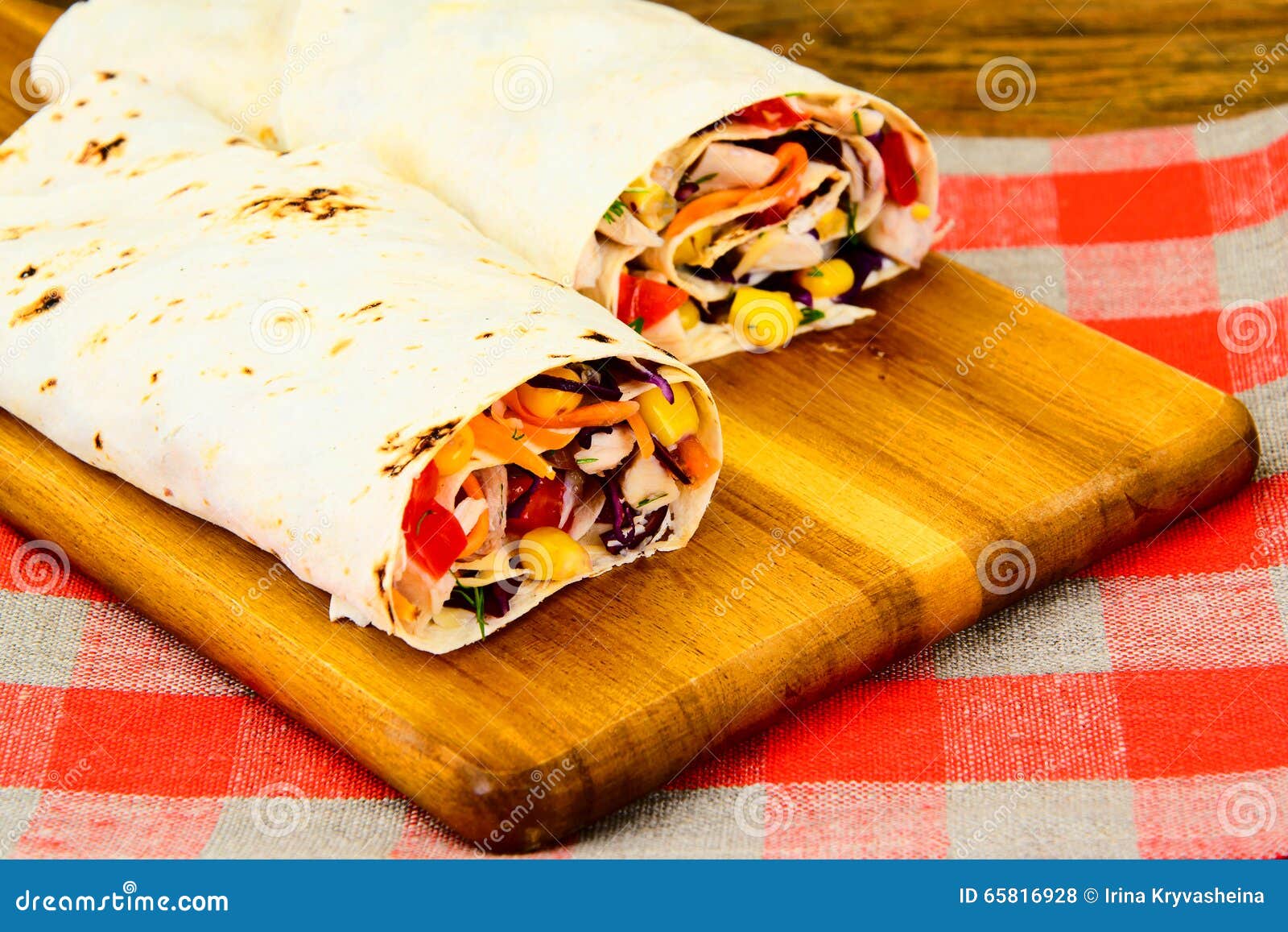 Shawarma Lavash with Chicken and Vegetables Stock Photo - Image of meat ...