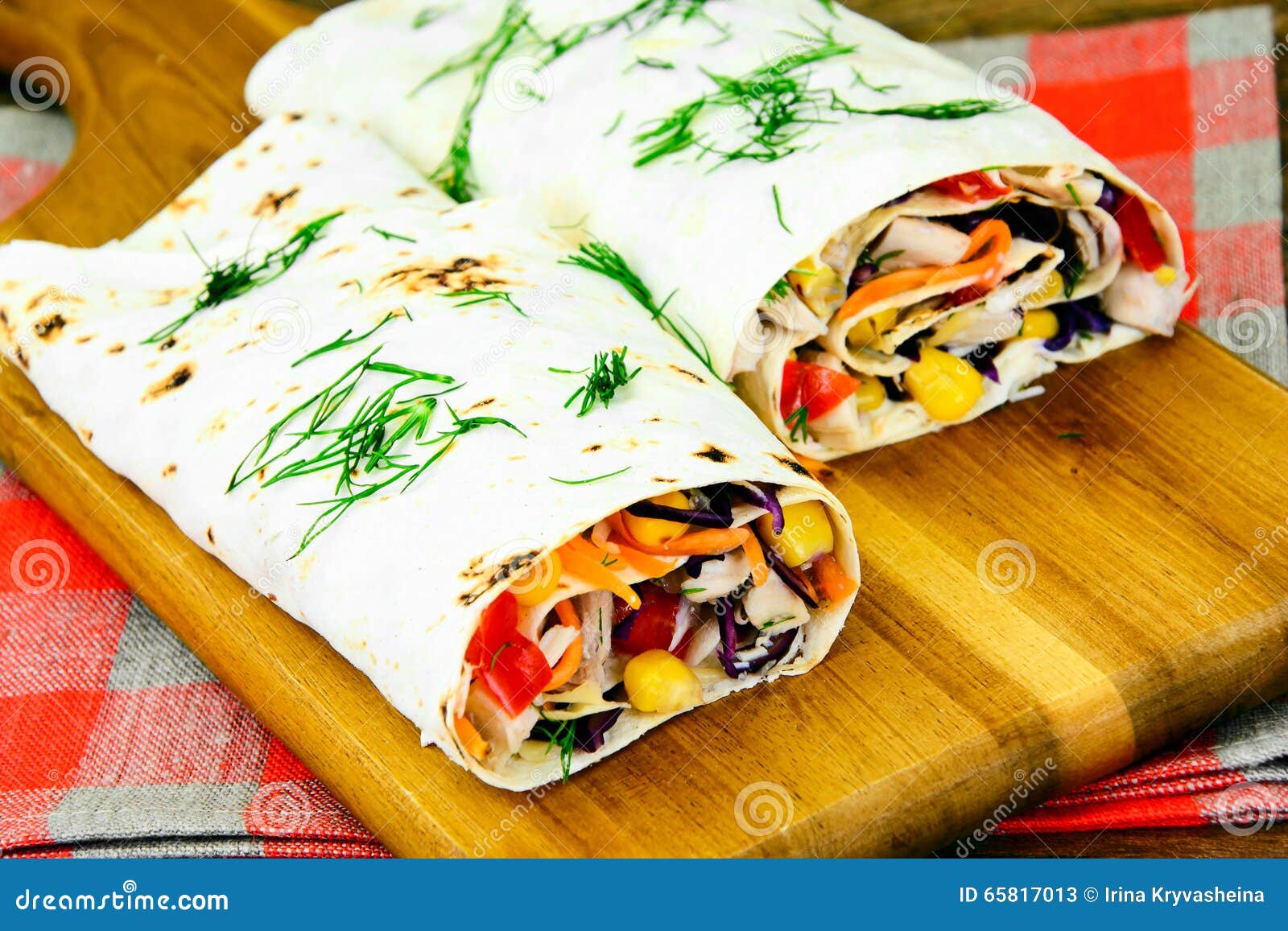 Shawarma Lavash with Chicken and Vegetables Stock Image - Image of ...
