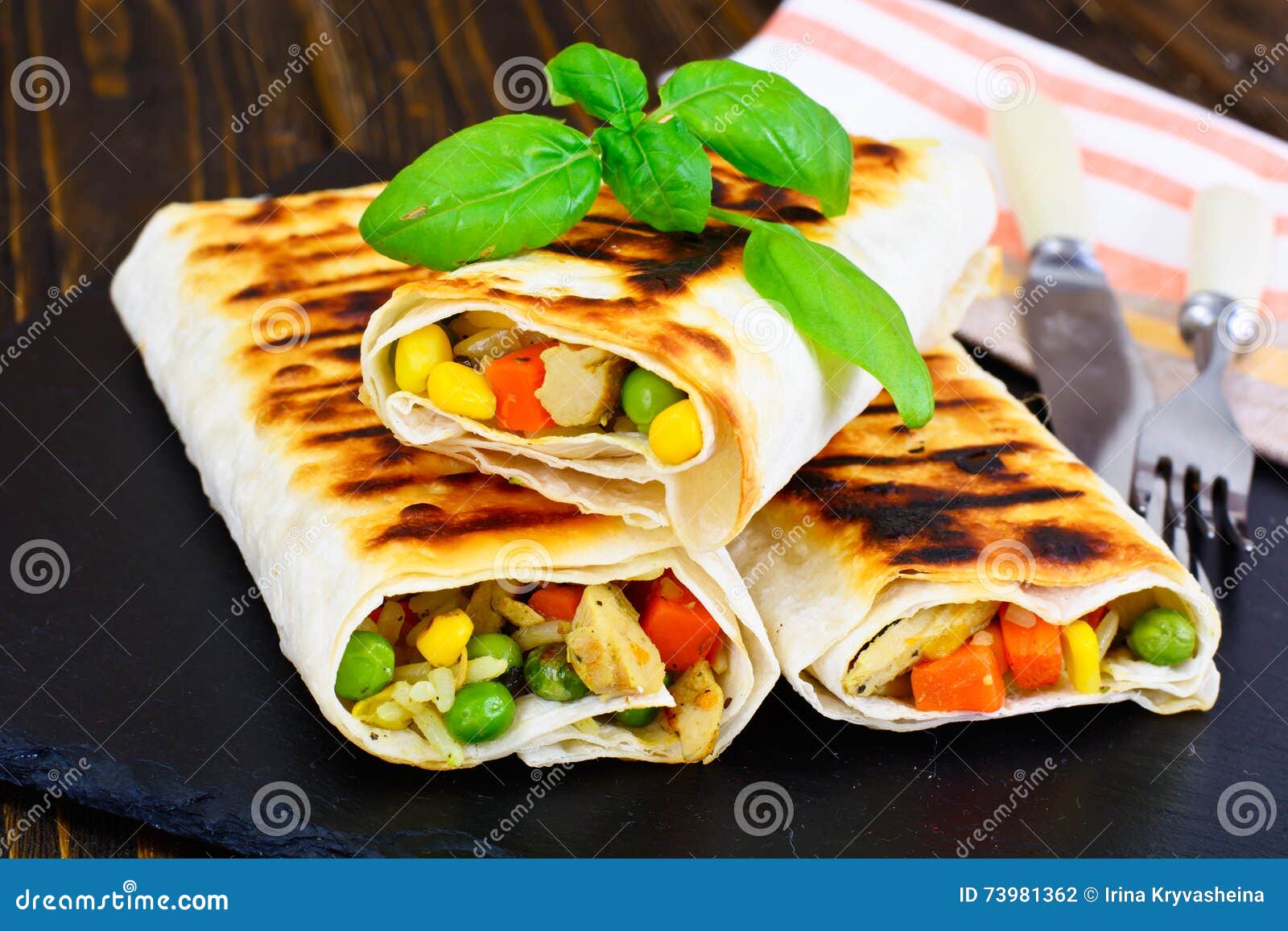 Shawarma Lavash with Rice and Vegetables Stock Photo - Image of ...