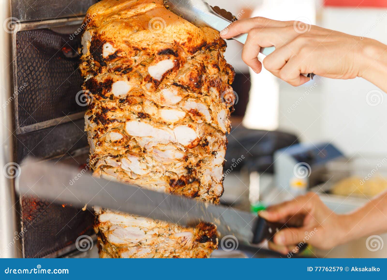 Shawarma meat being cut stock image. Image of giros, kebap - 77762579