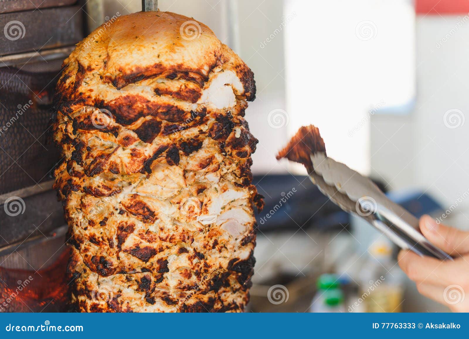 Shawarma meat being cut stock image. Image of preparation - 77763333