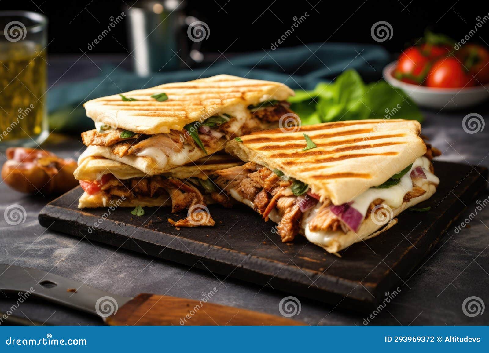 Shawarma Panini Pressed and Served on a Slate Plate Stock Photo - Image ...