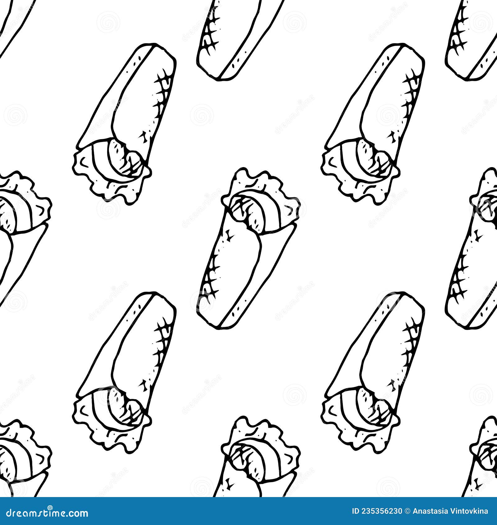 Shawarma Pattern. Seamless Pattern of Hand-drawn Shawarma, Meat with ...