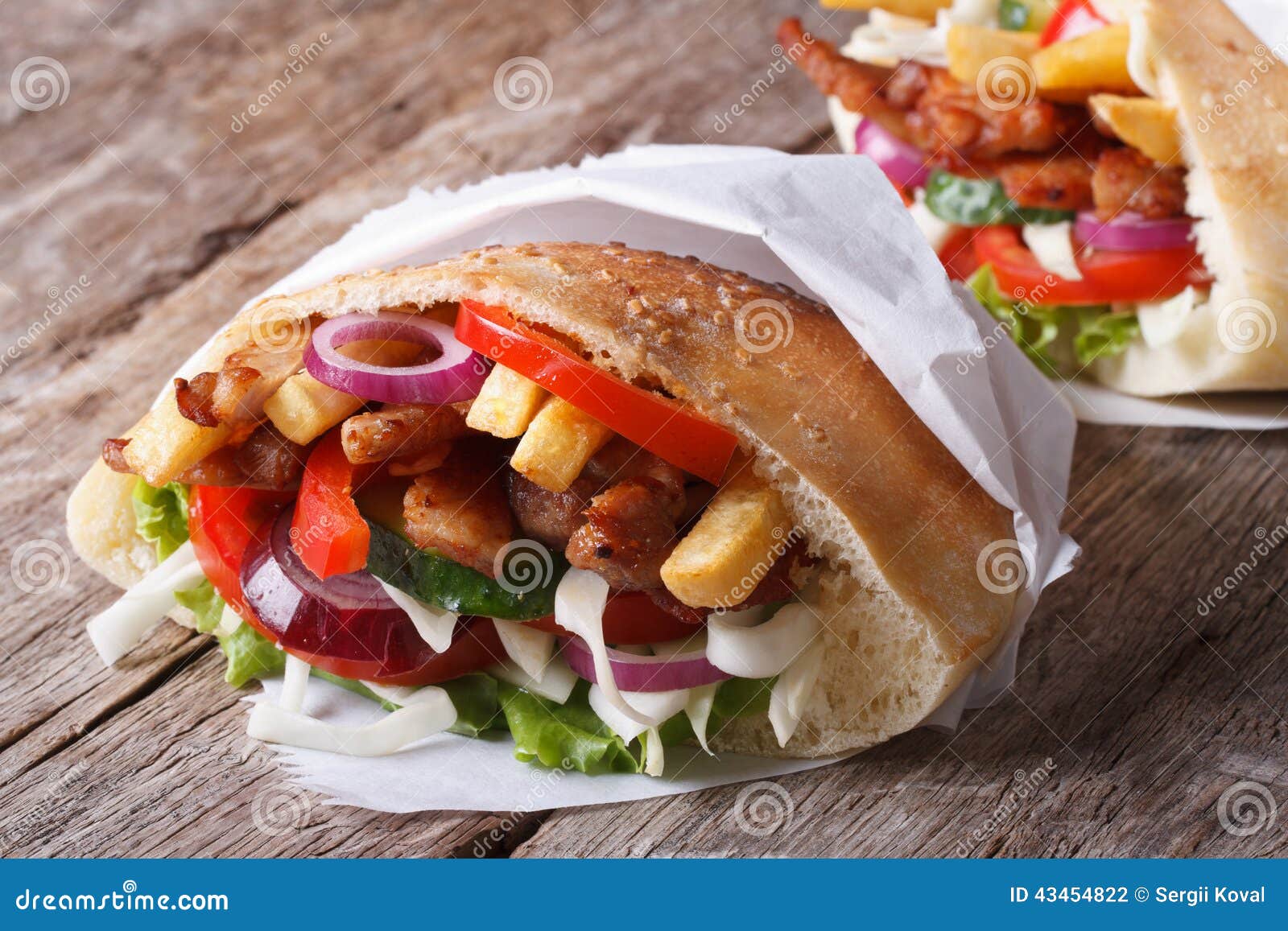 Shawarma in Pita Bread Close-up on the Table Horizontal Stock Photo ...