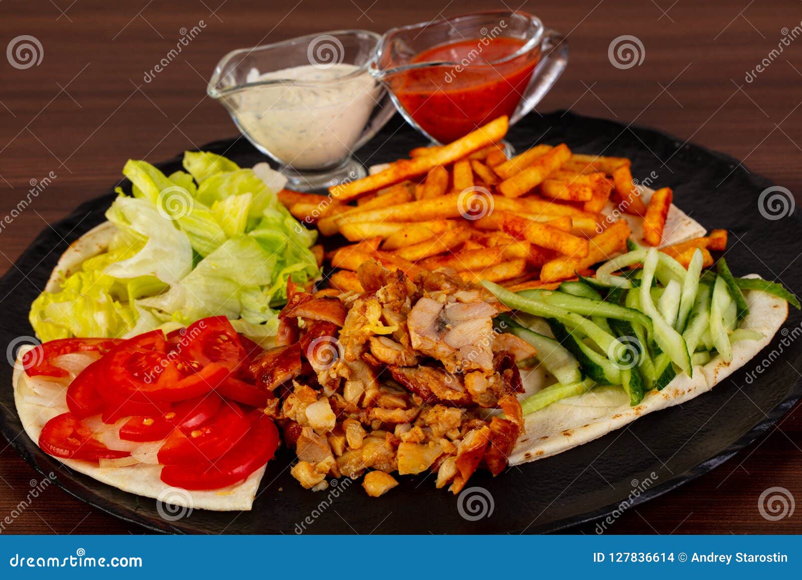 Shawarma in the plate stock photo. Image of french, kebab - 127836614