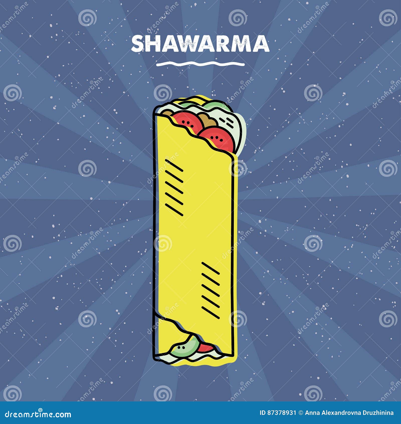 Shawerma Sandwich Flat Outline Icon. Shawarma Wrap Vector Illustration ...