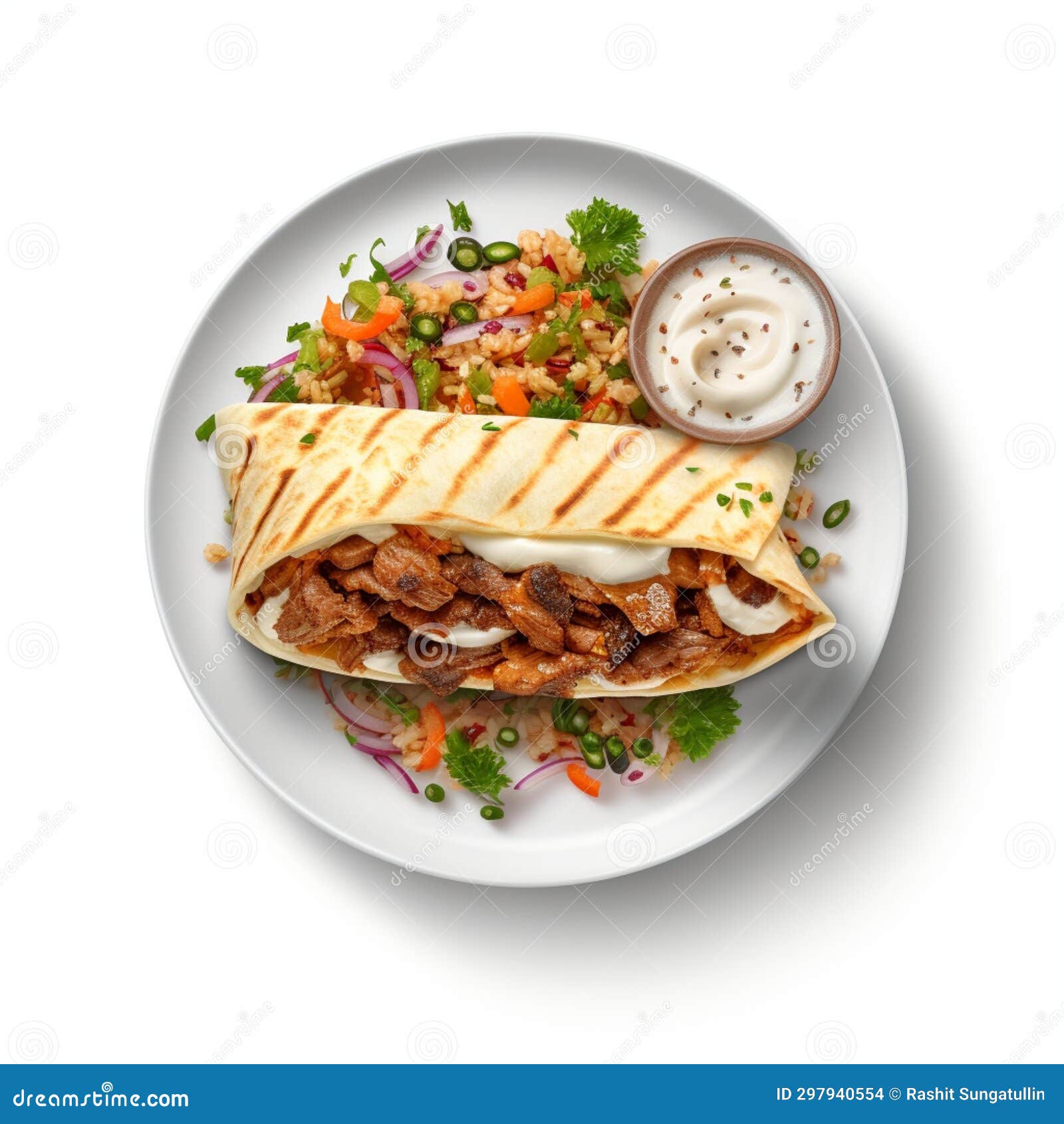 Shawarma on a White Dish Top View Stock Photo - Image of salad, white ...