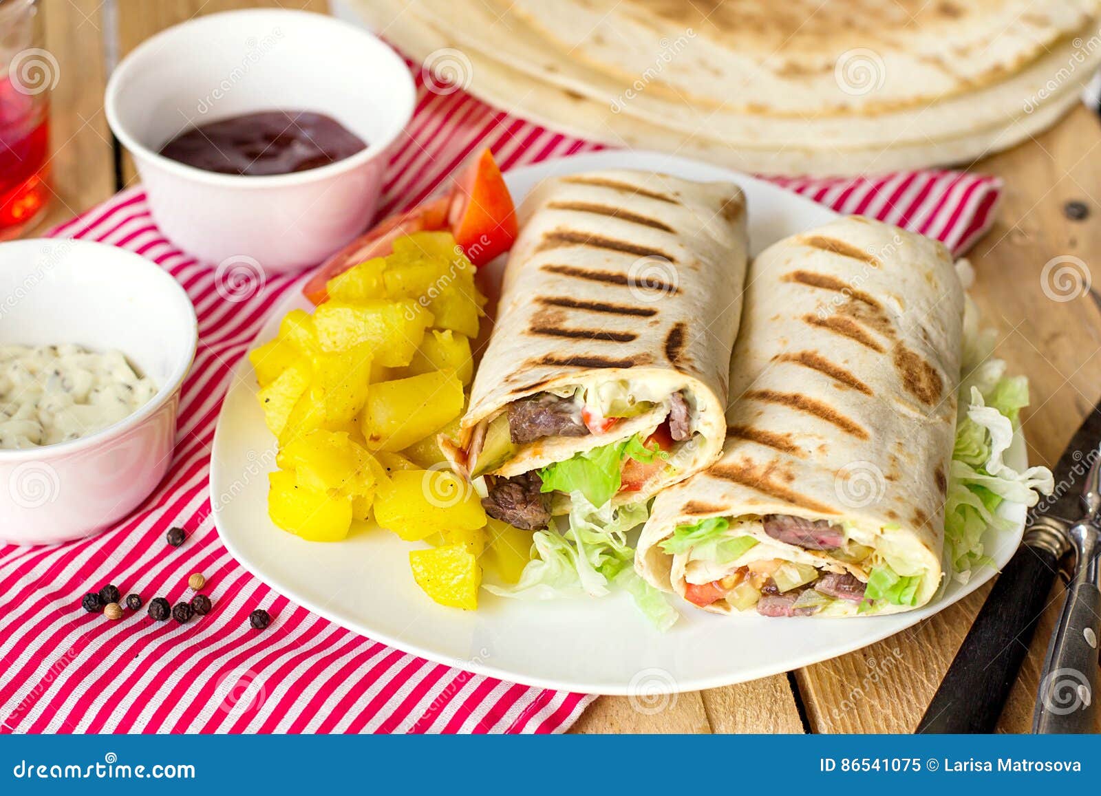 Shawarma Wrap with Beef and Vegetables Stock Image - Image of pita ...