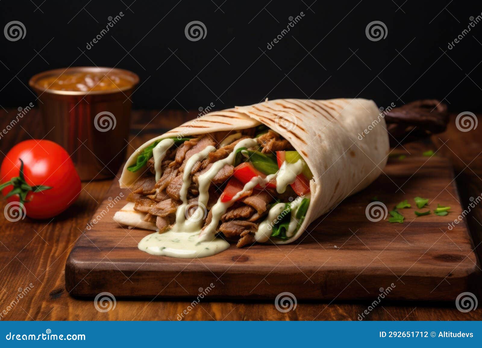 Shawarma Wrap with Dripping Sauce Stock Photo - Image of sandwich, wrap ...