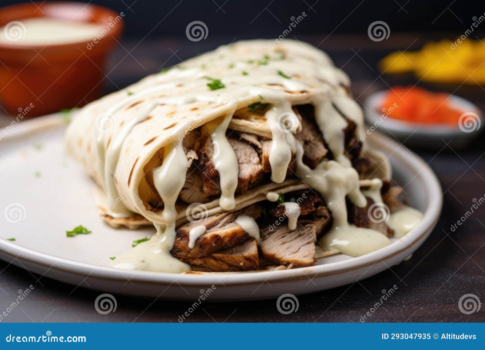 Shawarma Wrap with Dripping Sauce Stock Image - Image of sauce ...