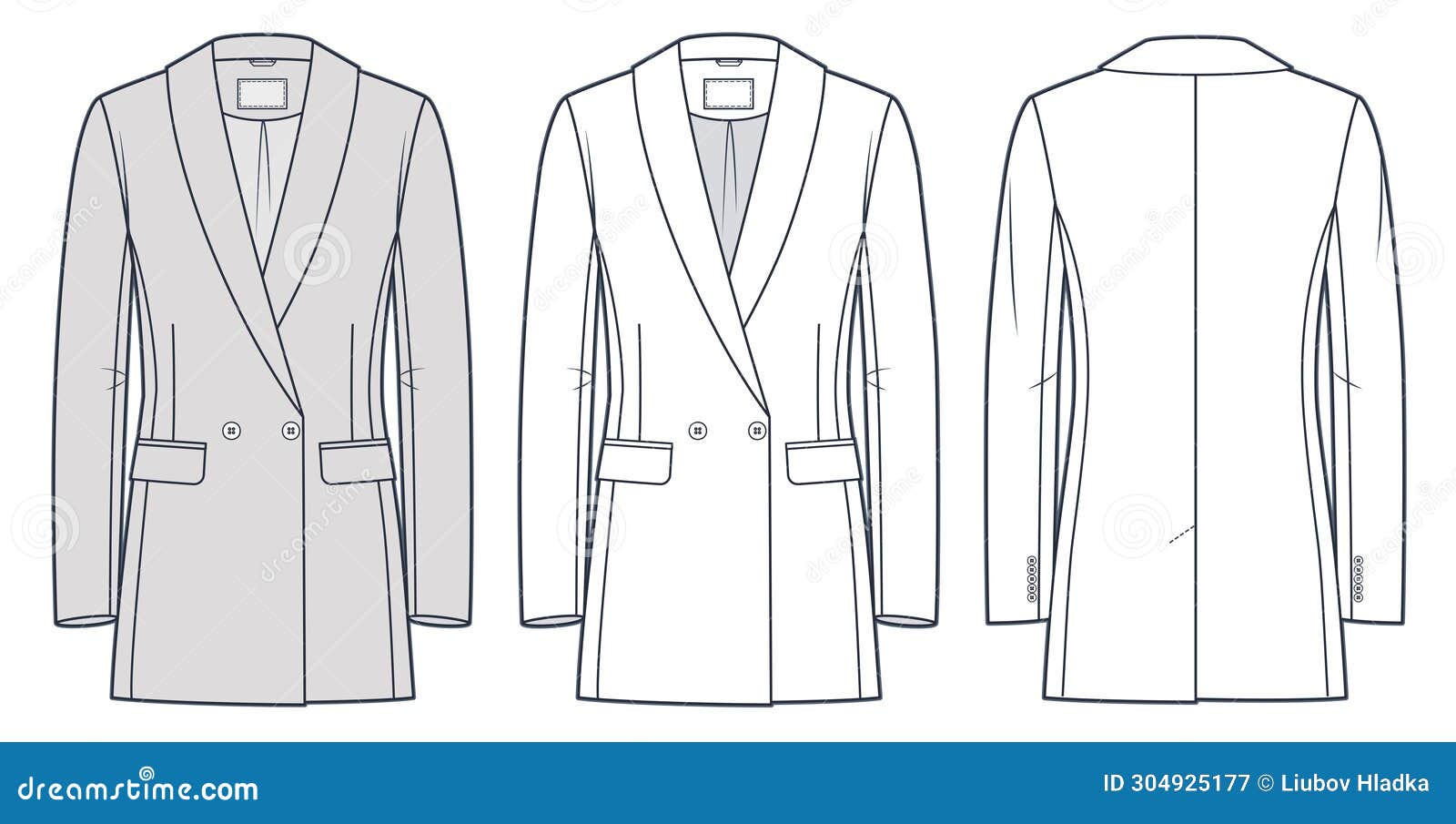 Shawl Collar Blazer Technical Fashion Illustration Double Breasted