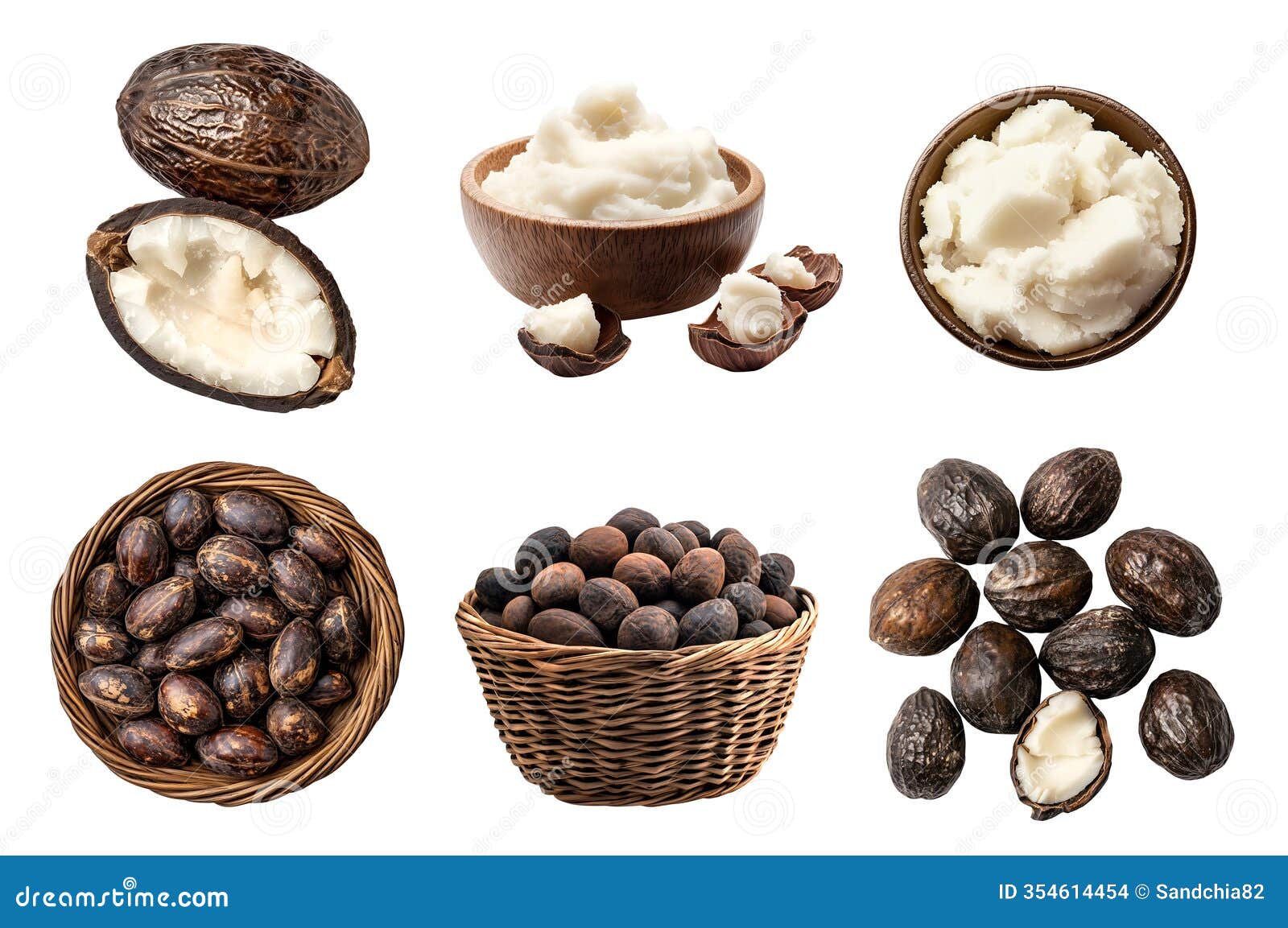 Shea Nut Seed Plant Kernel, Many Angles View Pile Stack, Basket, Husk ...