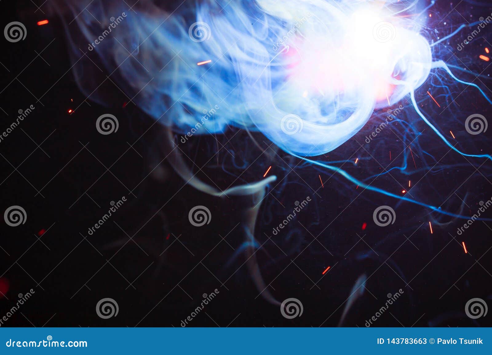 A Sheaf Of Sparks Caused By A Welding Arc. Semi-automatic Welding Work ...