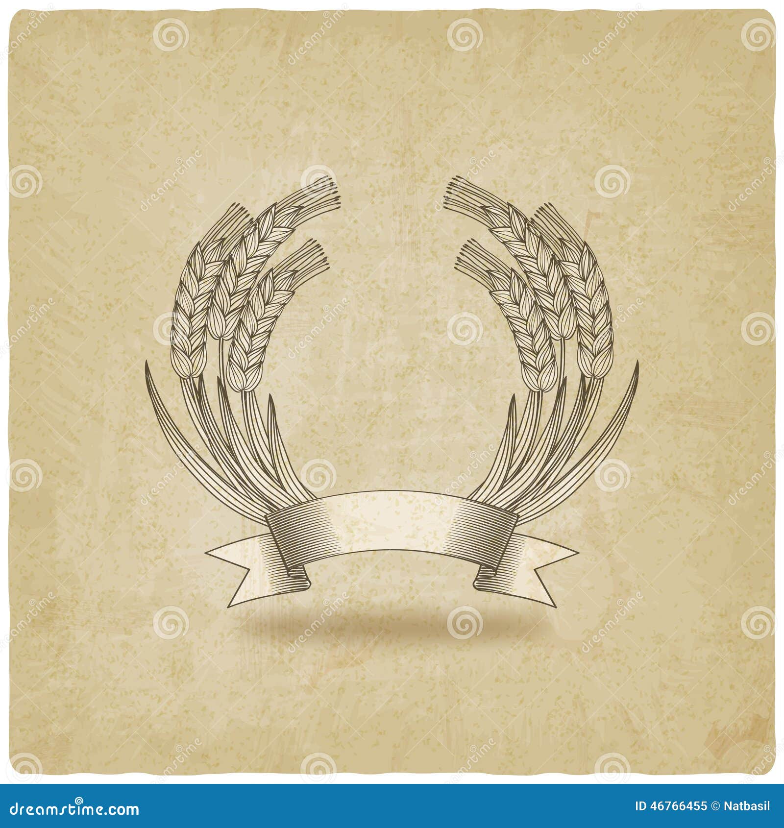 Sheaf Of Wheat With Ribbon Old Background Cartoon Vector ...