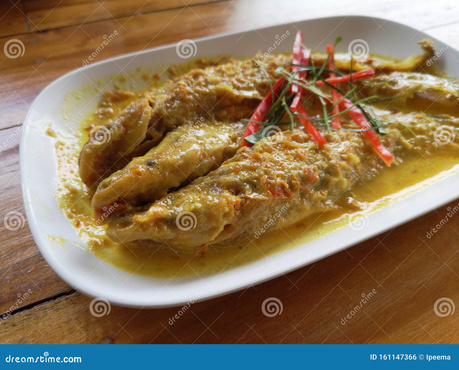Sheatfishes in Red Curry Sauce on Dish Stock Photo - Image of fresh ...