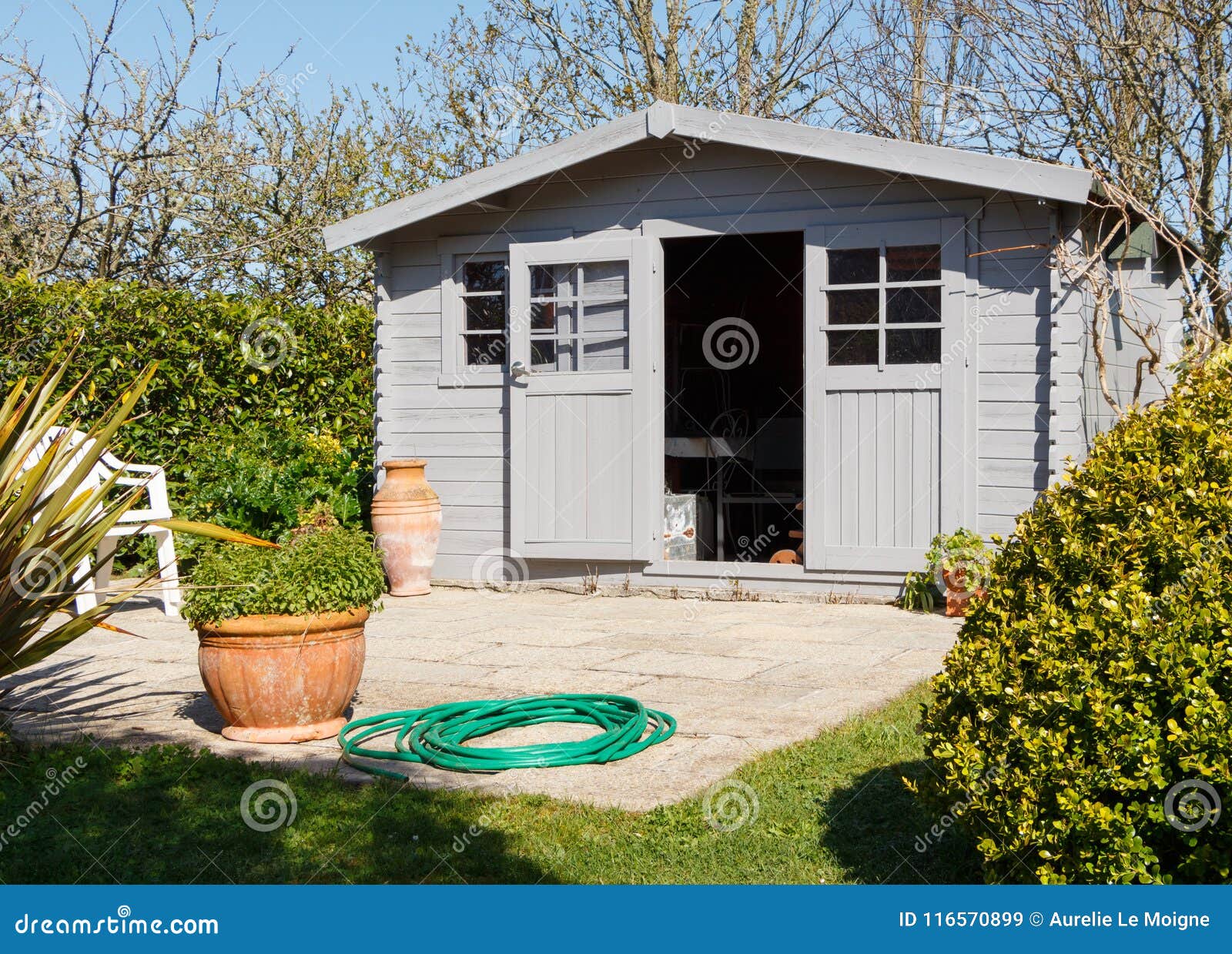 Shed with terrace stock image. Image of spring, chalet - 116570899