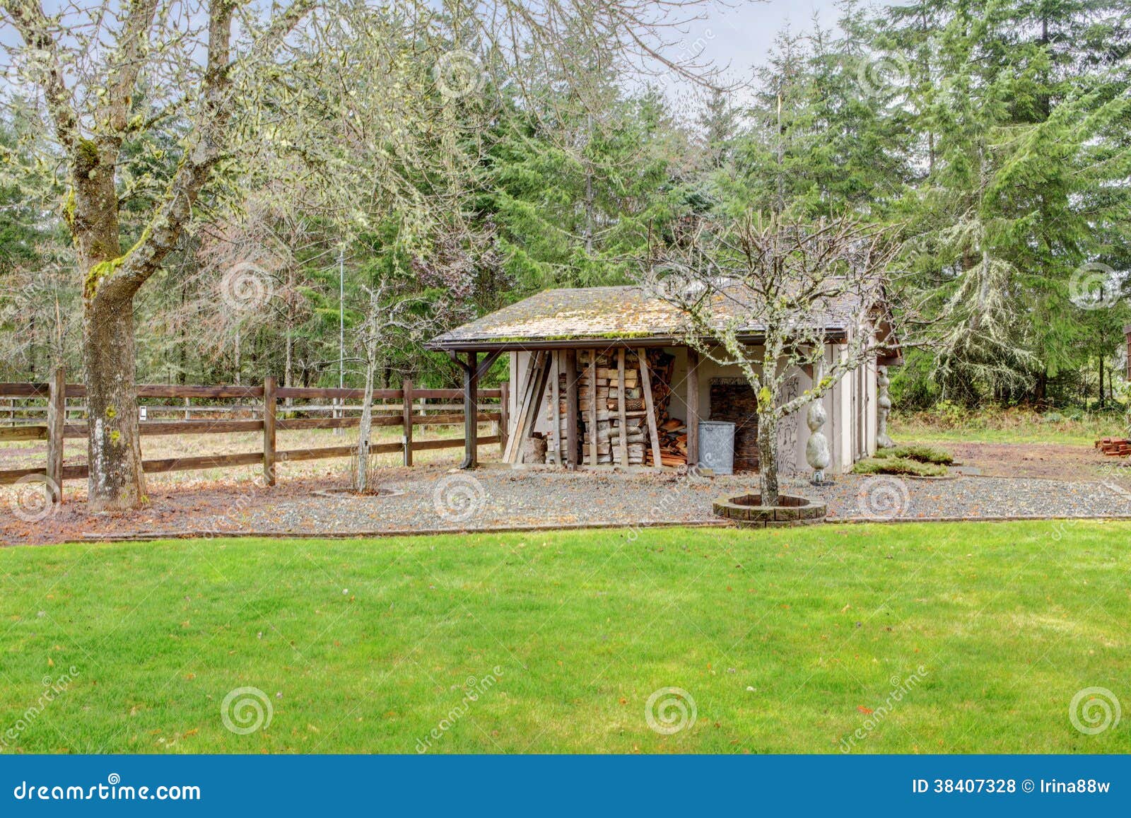 Shed wih stack of woods stock photo. Image of grass, house - 38407328