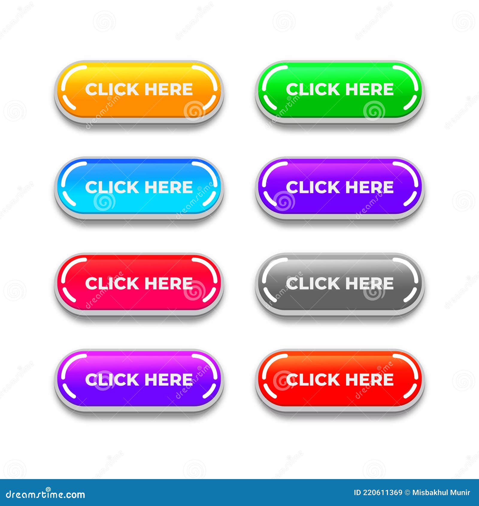 Gradient Click Here Web Button Collection with Glowing Style Stock ...