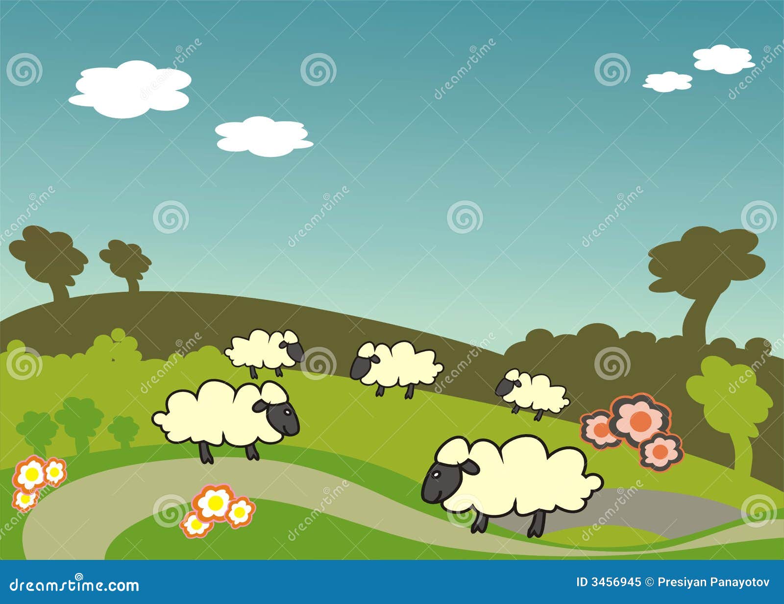 Sheep stock vector. Illustration of green, spring, tree - 3456945
