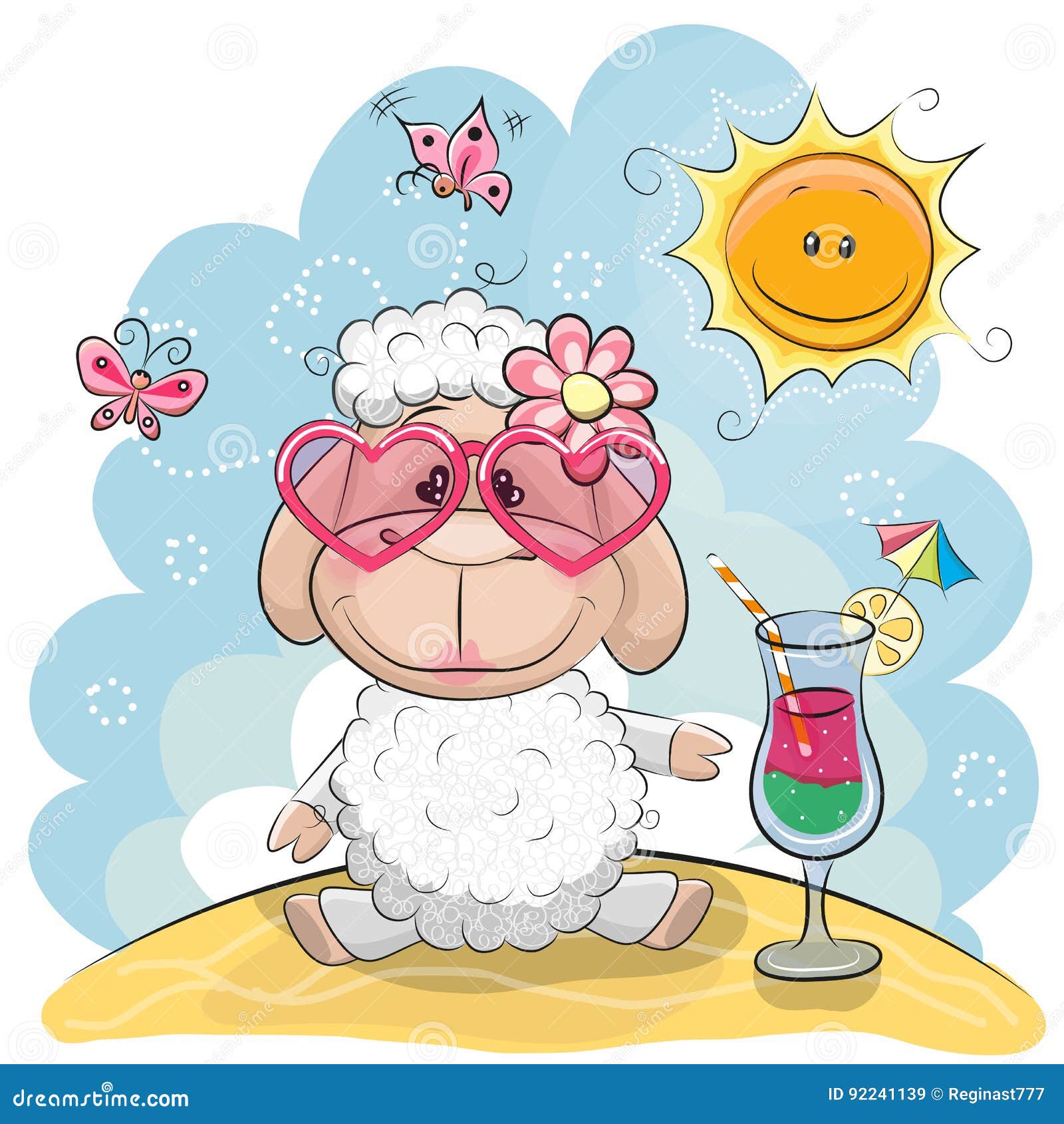 Sheep on the beach stock vector. Illustration of butterflies - 92241139