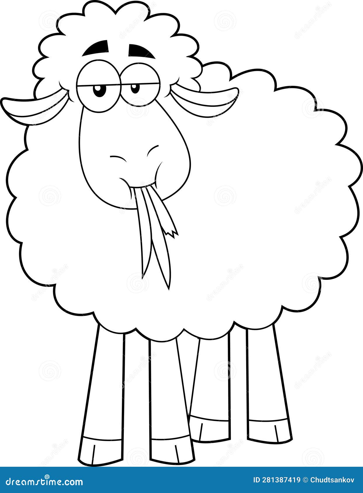 Outlined Funny Sheep Cartoon Character Eating a Grass Stock Vector ...