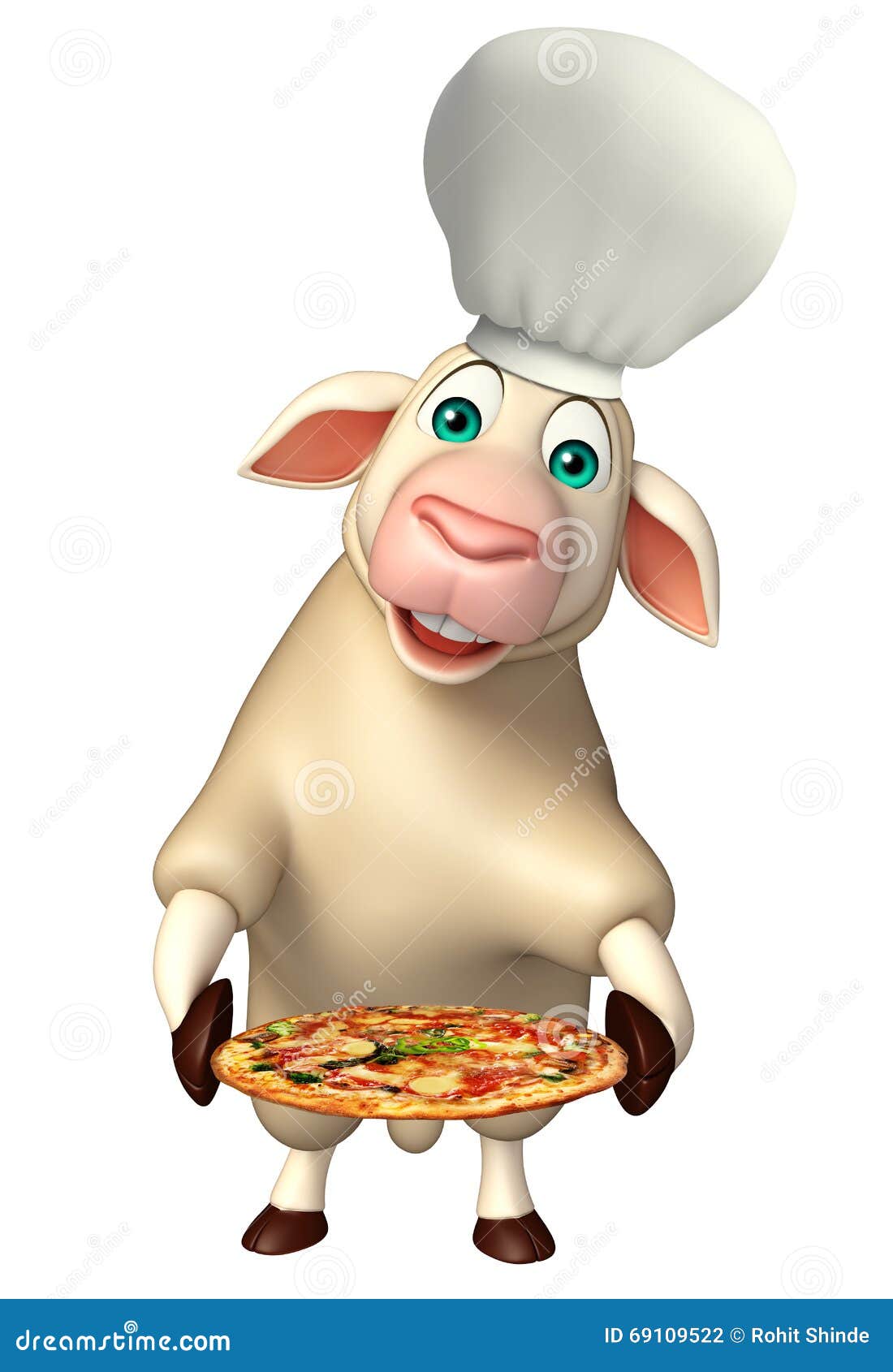 Sheep Cartoon Character with Chef Hat and Pizza Stock Illustration ...