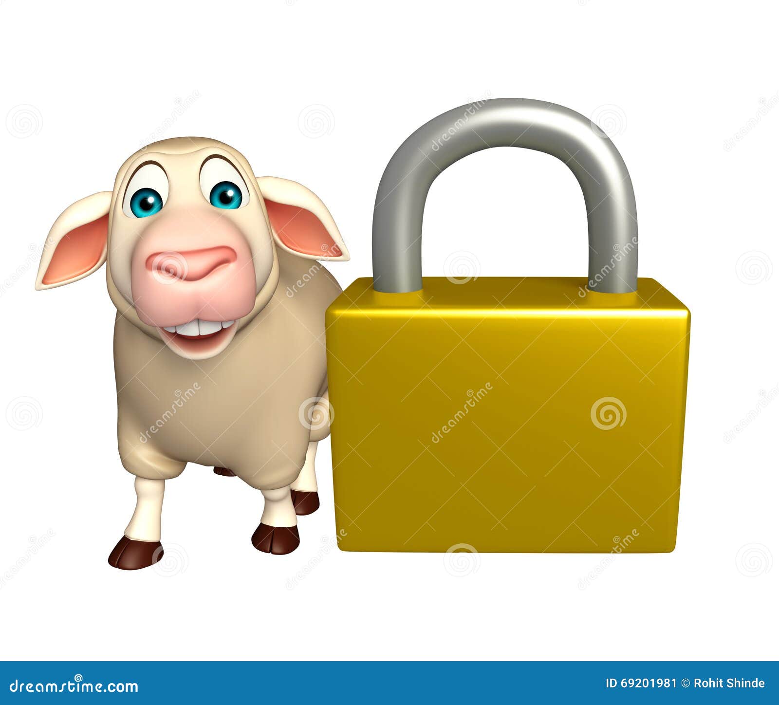 Sheep Cartoon Character with Lock Stock Illustration - Illustration of ...