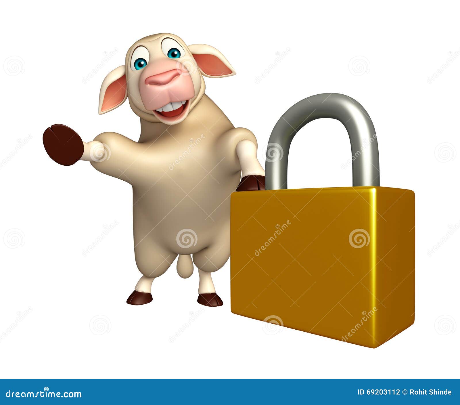 Sheep Cartoon Character with Lock Stock Illustration - Illustration of ...