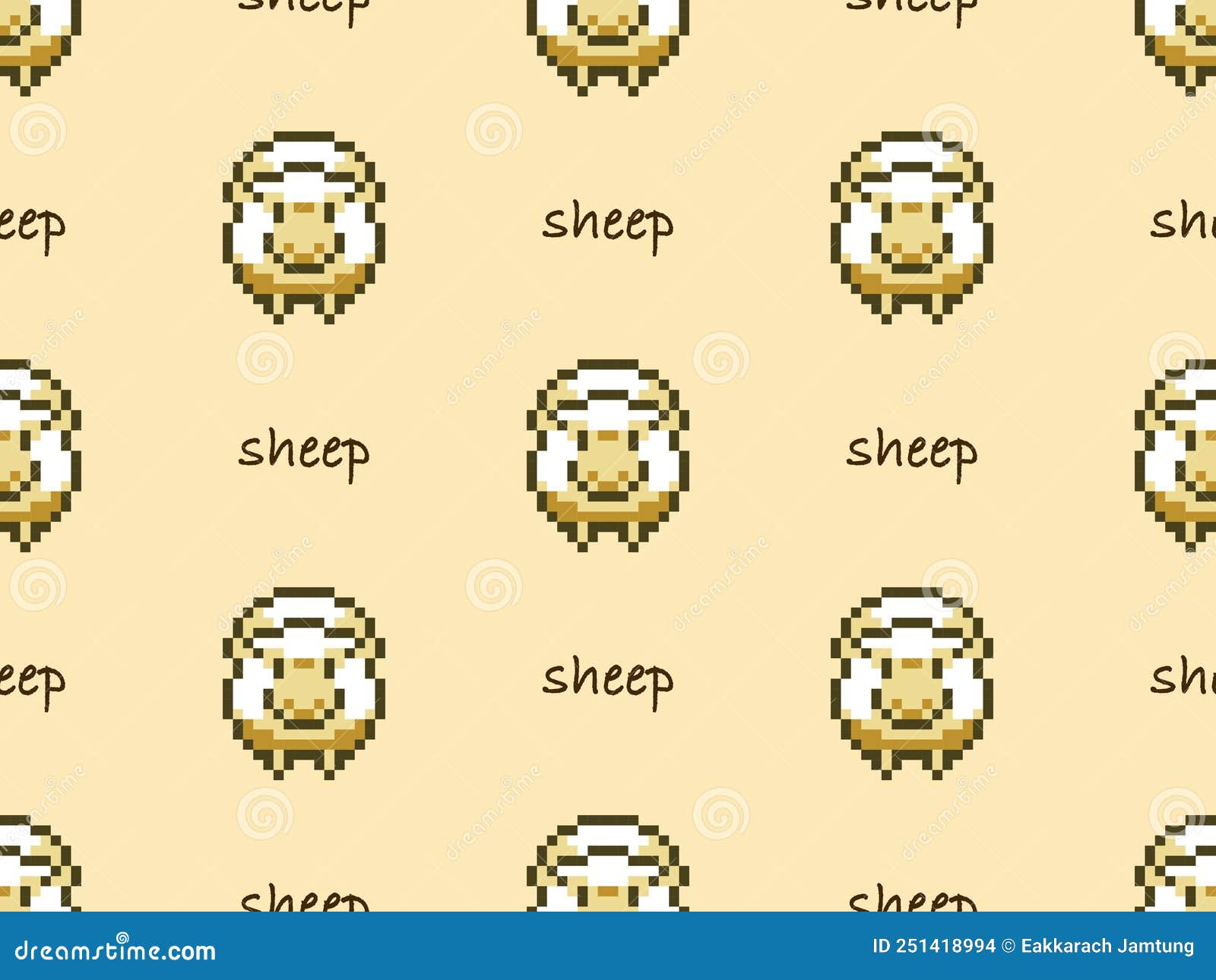 Sheep Seamless Pattern on Yellow Background. Pixel Style Stock ...