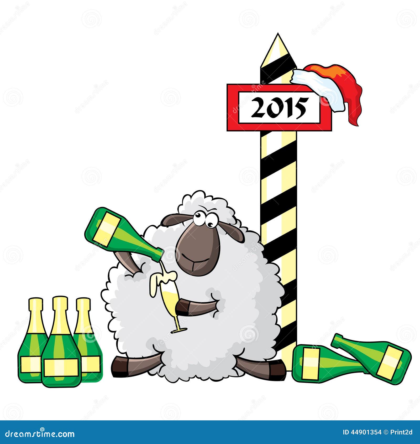 Sheep celebrates new year stock vector. Illustration of wine - 44901354