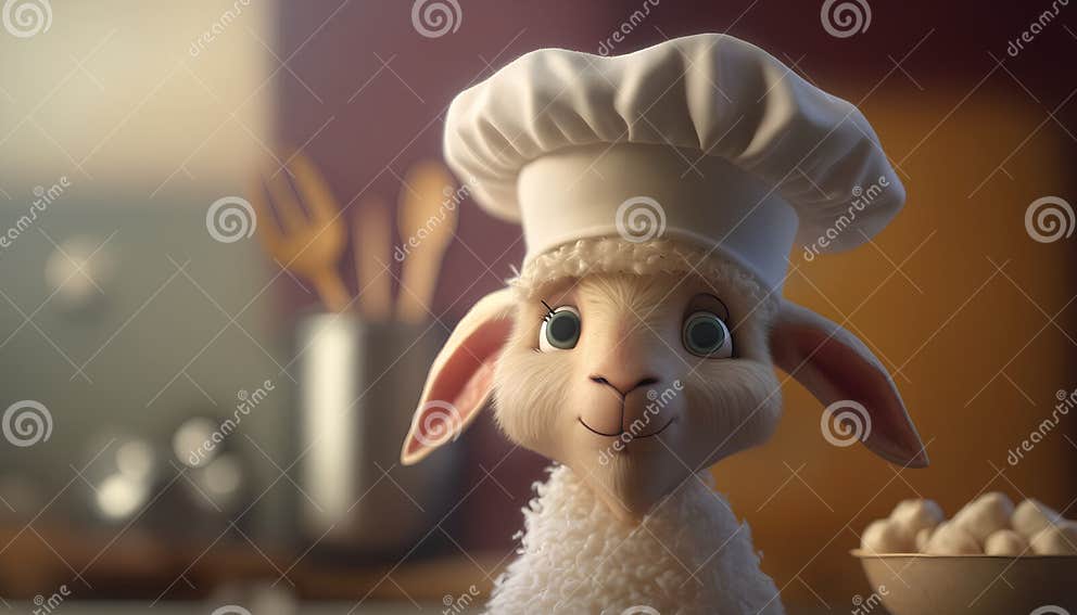 Sheep with Chef Hat on the Table in the Kitchen. Easter Concept Stock ...