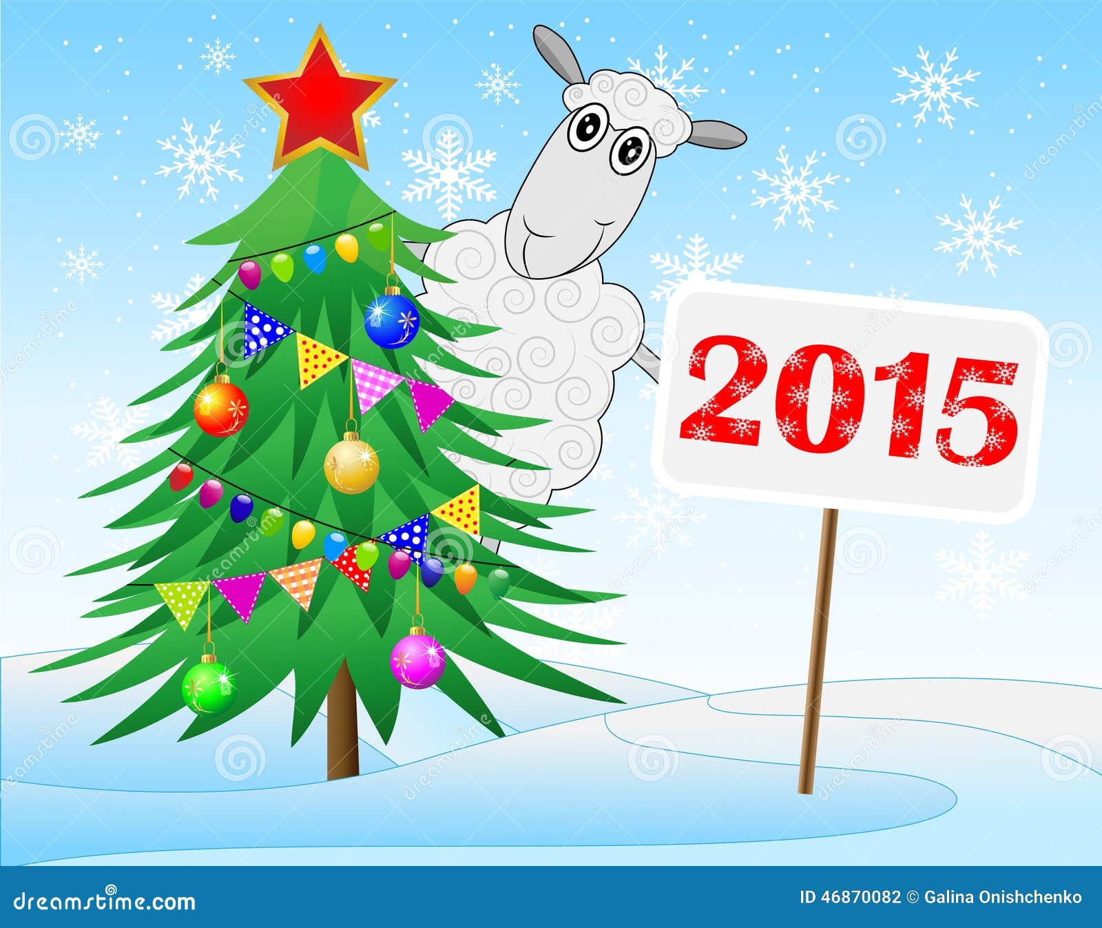 Sheep With Christmas Tree Vector Illustration | CartoonDealer.com #7392776